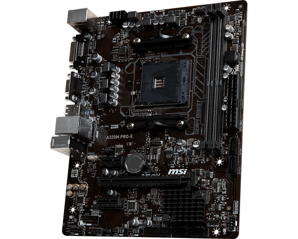 MSI A320M PRO-E Motherboard mATX, AM4, DDR4, LAN, USB 3.1 Gen1, DVI-D ...
