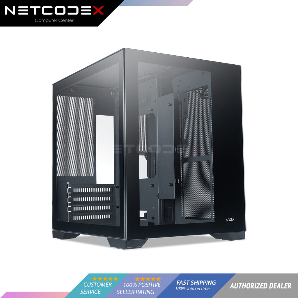 Tecware VXM TG (Tempered Glass) mATX Dual Chamber Black Desktop Case
