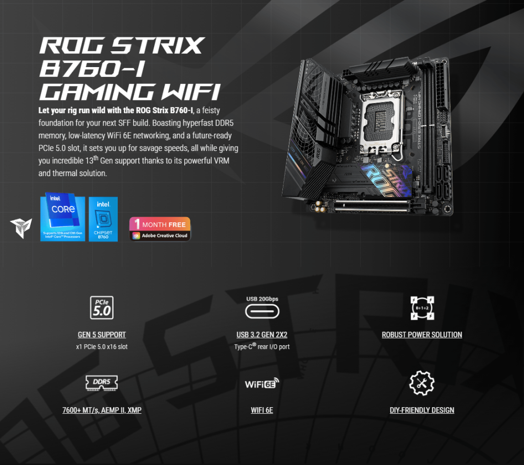ASUS ROG Strix B760-I Gaming WiFi 6E Intel® B760 (14th and 13th Gen ...