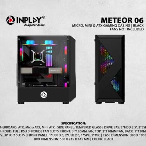 Inplay Meteor 06 ATX Gaming Case - Black (fans not included) - Netcodex
