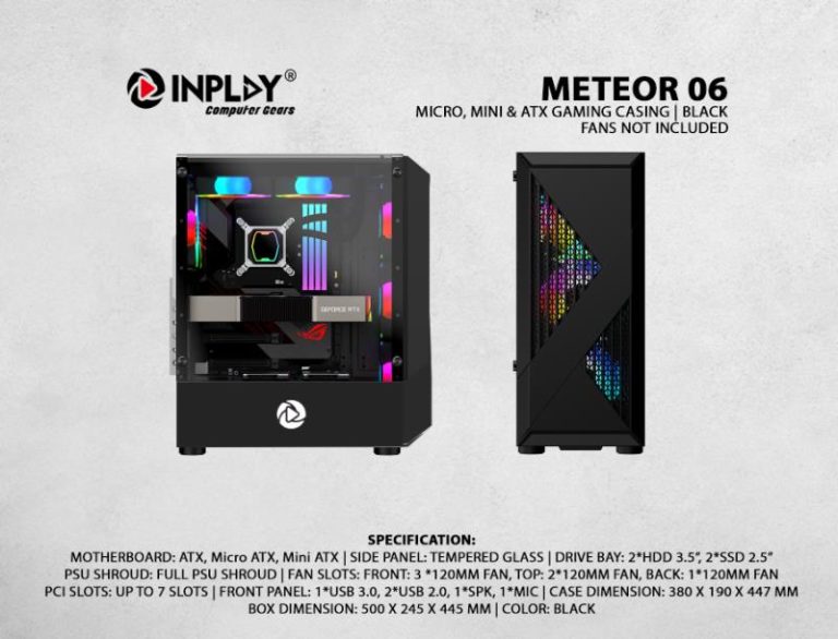 Netcodex.ph: Inplay Meteor 06 ATX Gaming Case - Black (fans not included)