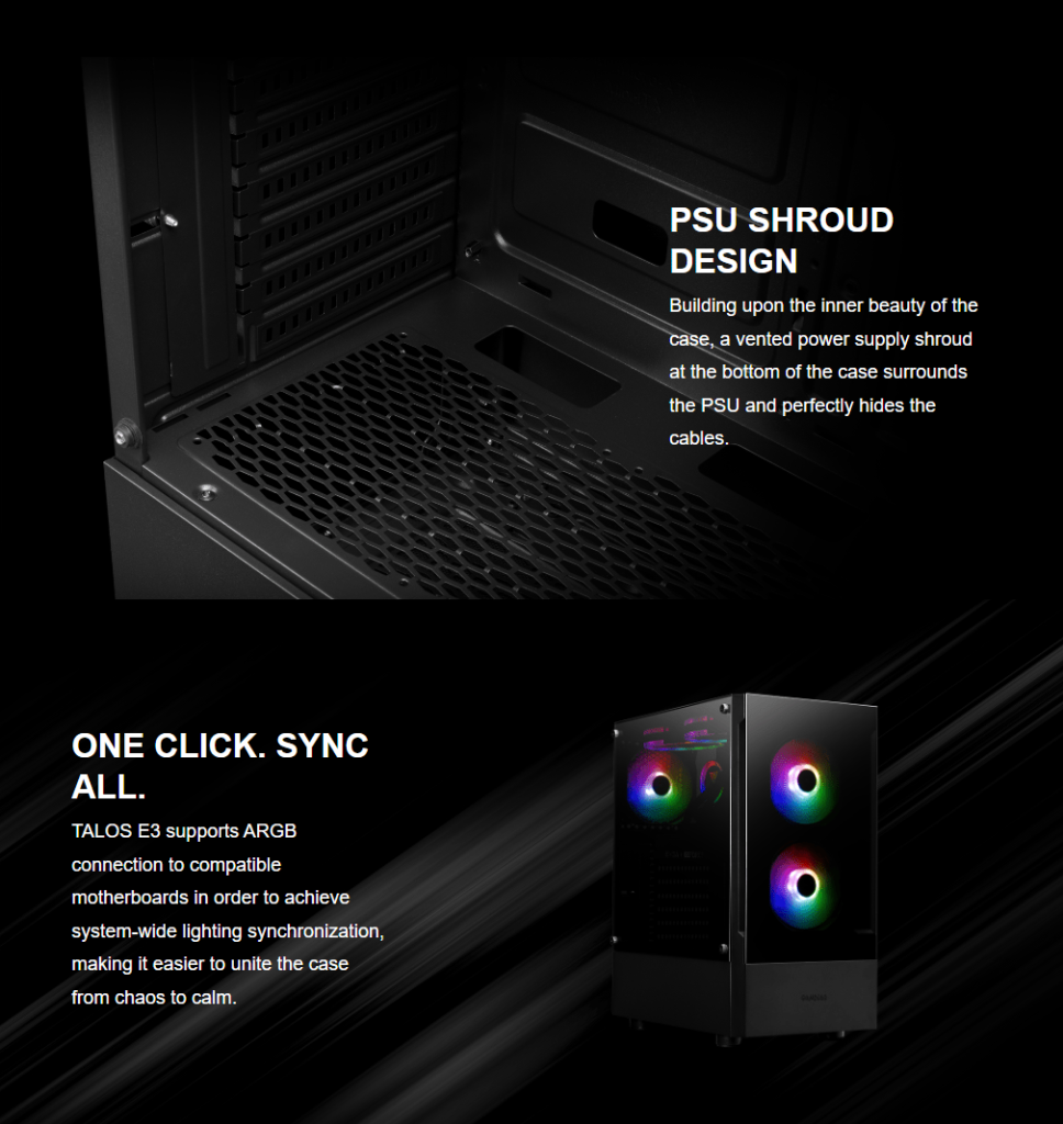 Gamdias Talos E3 TG ATX Mid Tower Case with 3x ARGB Fans - White - Netcodex