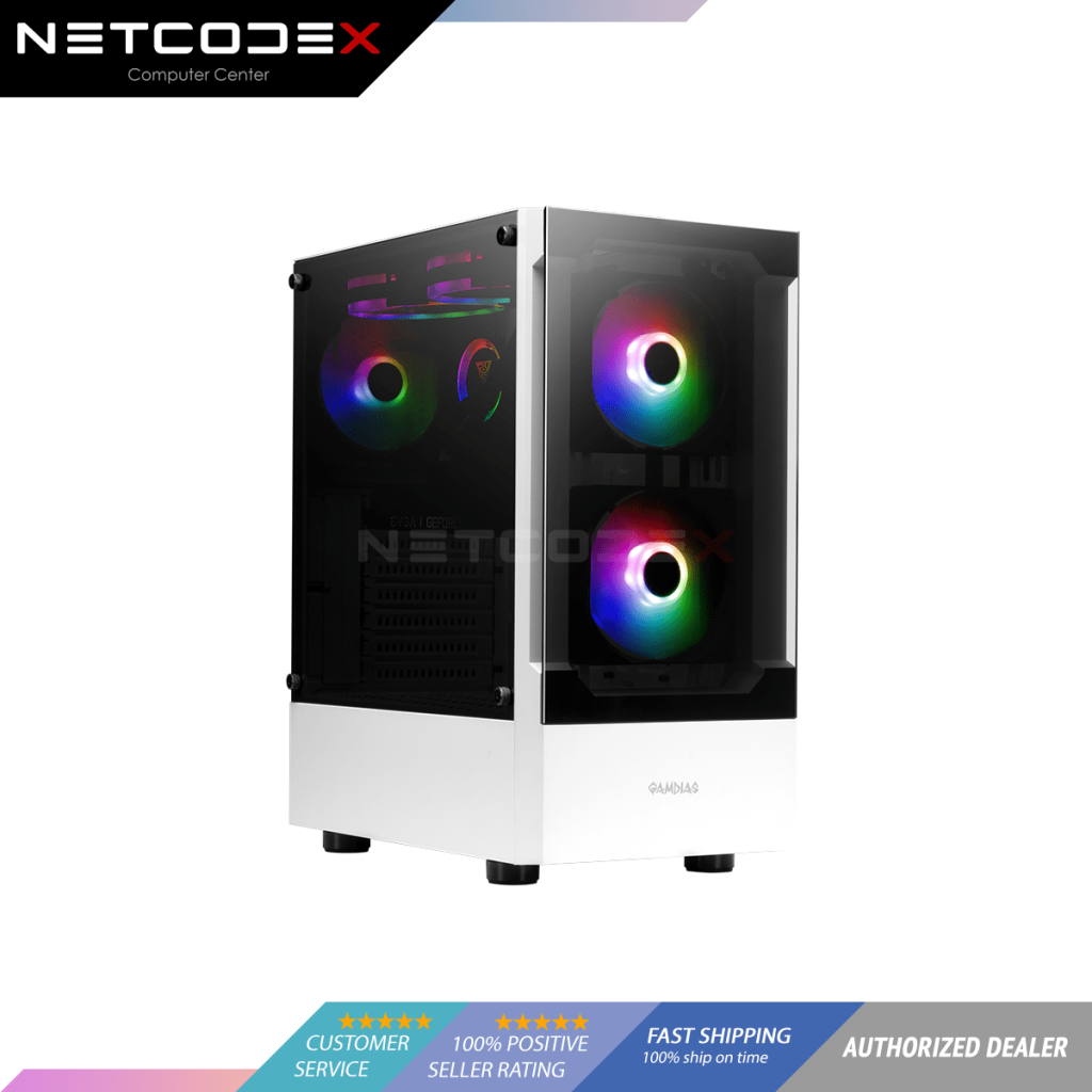 Gamdias Talos E3 TG ATX Mid Tower Case with 3x ARGB Fans - White