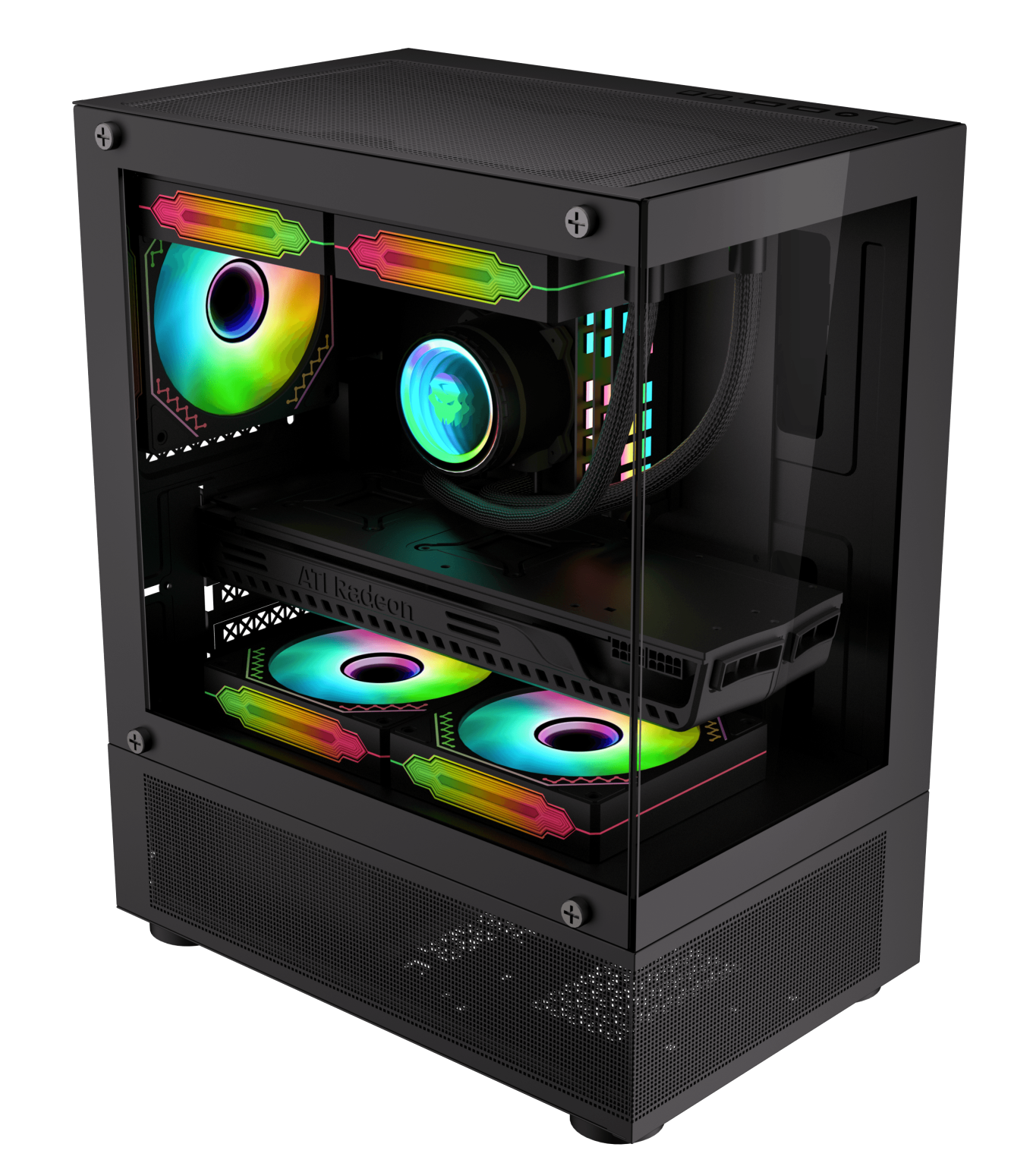 Coolman Reyna Black M-ATX/ITX PC Case with 3 Pre-Installed Color Fans