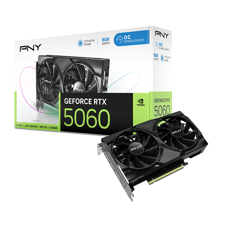 PNY GeForce RTX 5060 Overclocked Dual Fan GPU 8GB GDDR7, PCIe 5.0, 2535 ...