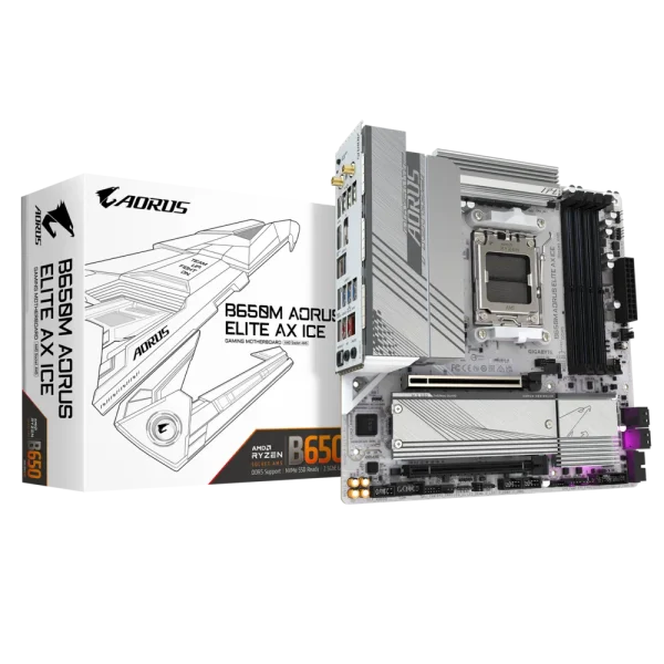 Netcodex.ph: GIGABYTE B650M AORUS ELITE AX ICE Micro ATX AM5 Motherboard with DDR5 8000MHz, PCIe ...