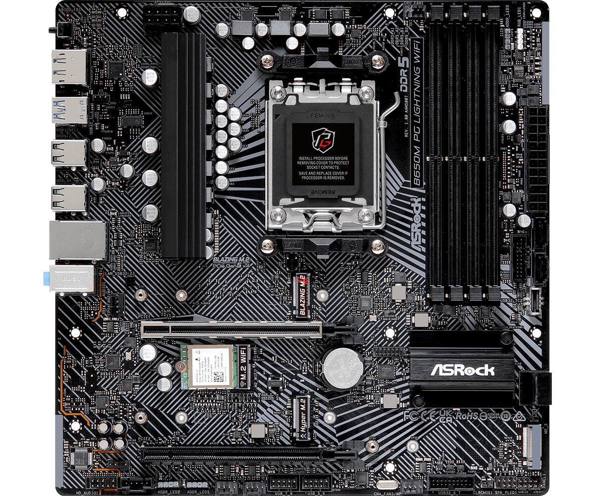 ASRock B650M PG Panthom Gaming Lightning WiFi Micro ATX Motherboard ...