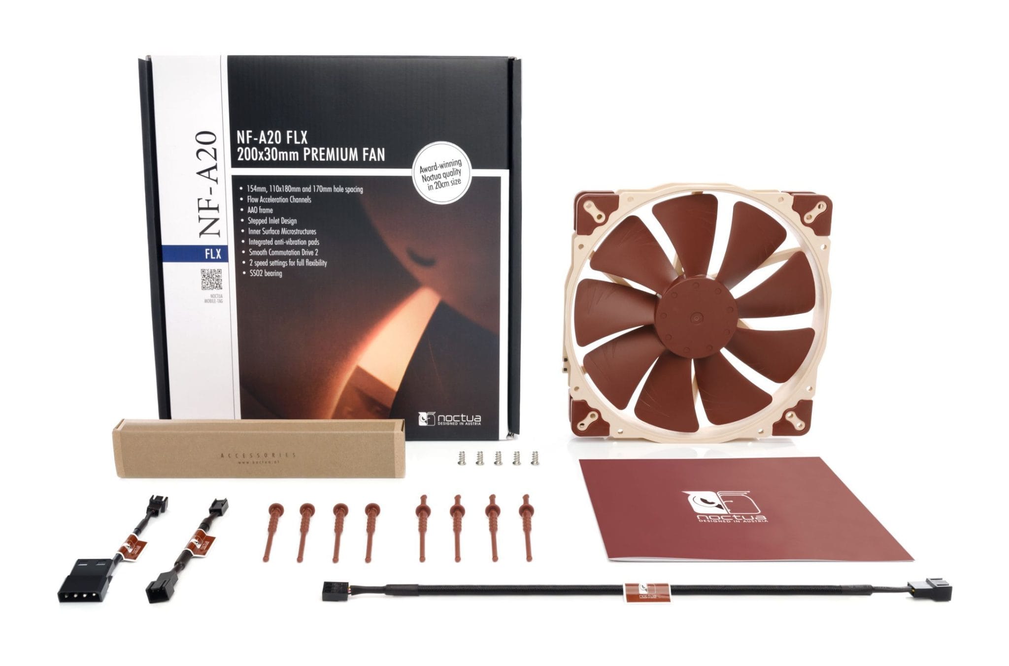 Noctua NF-A20 FLX 200mm Quiet Fan with Flow Acceleration Channels and ...