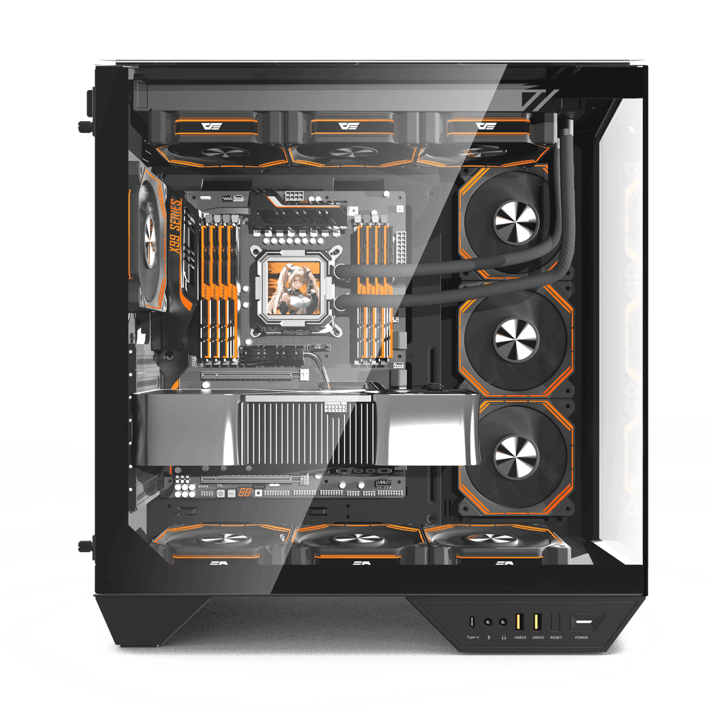 Darkflash DY470 Black E-ATX Panoramic Three-Sided Tempered Glass Dual ...