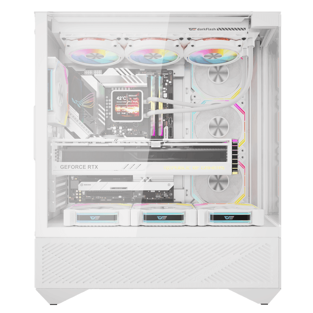 Darkflash DY460 White ATX Mid-Tower Panoramic Three-Sided Tempered ...
