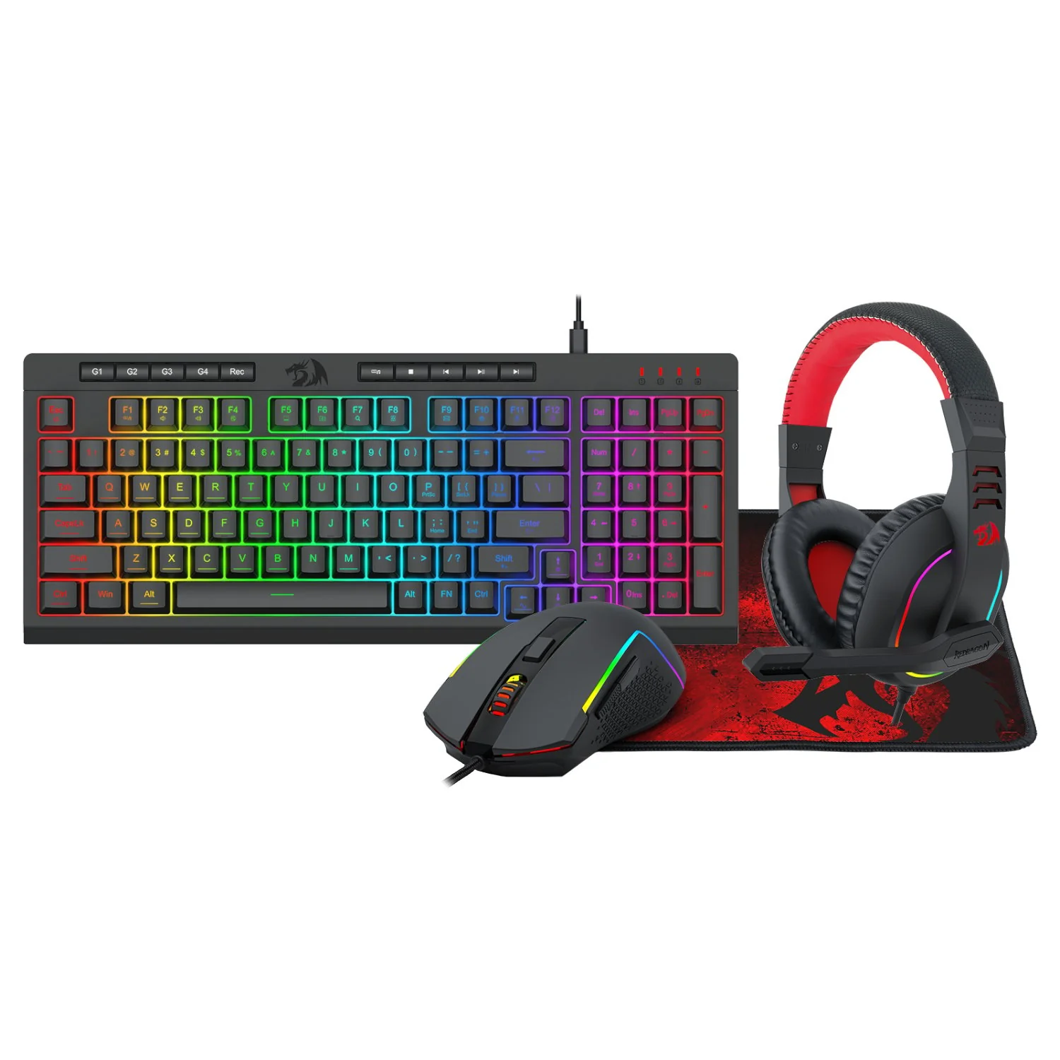 Redragon 4-in-1 Gamer Bundle Keyboard Mouse Headset Mousepad Wired RGB ...