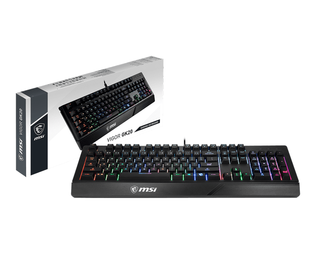MSI VIGOR GK20 Gaming Keyboard Ergonomic Keycaps Rainbow LED 12-Key ...